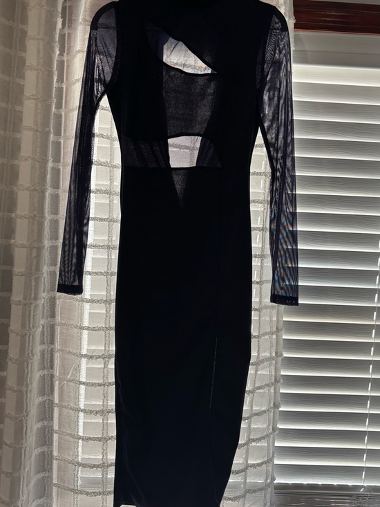 Dresses | Navy Blue Cutout Sheer Sleeve Midi Dress | Poshmark